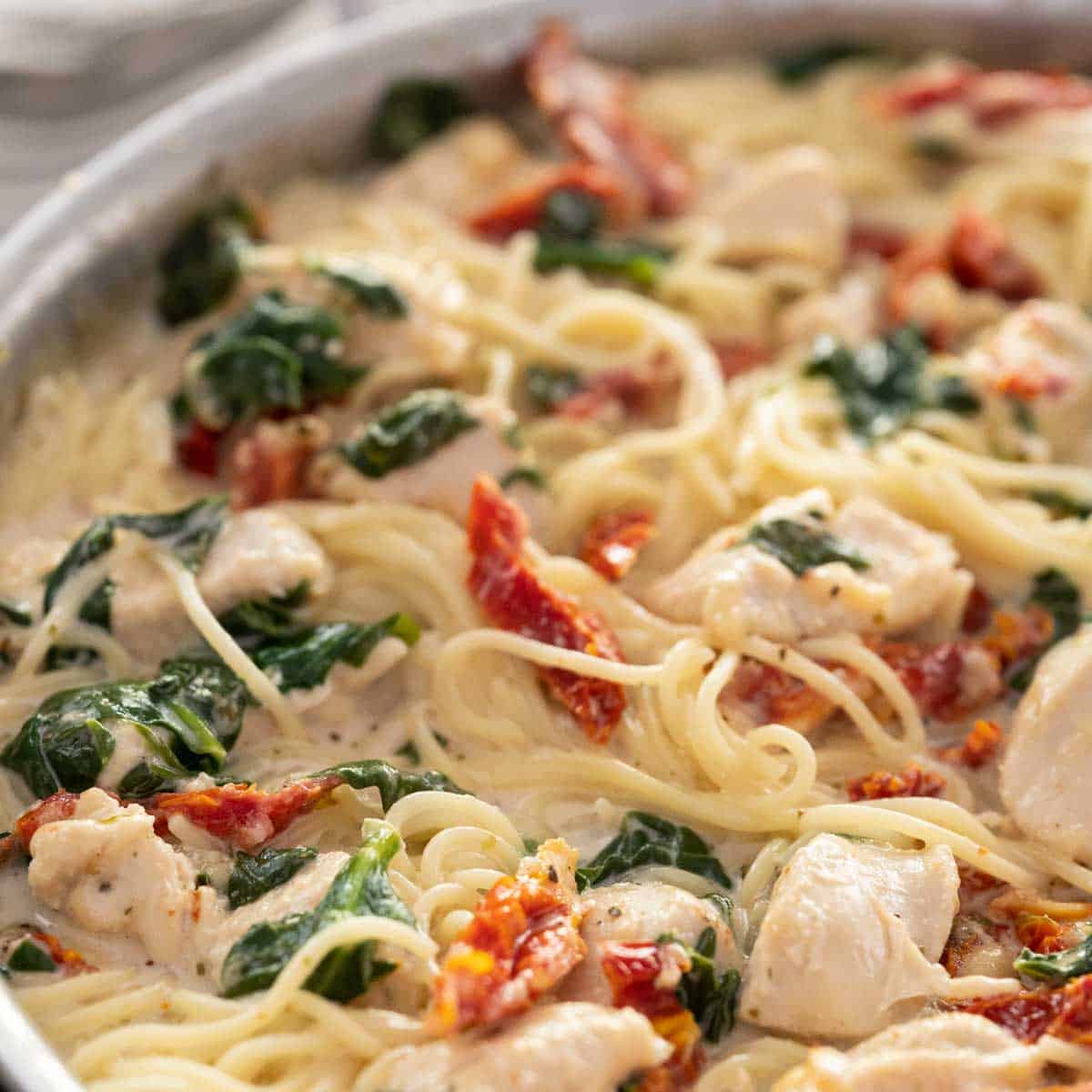 Creamy Tuscan Chicken Pasta - Shaken Together