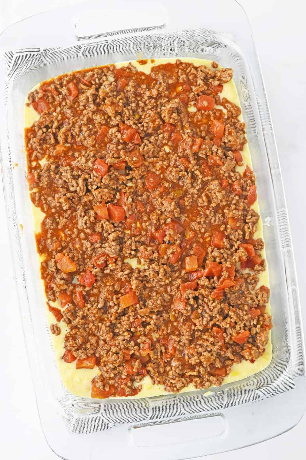 Easy Jiffy Cornbread Casserole with Ground Beef - Shaken Together
