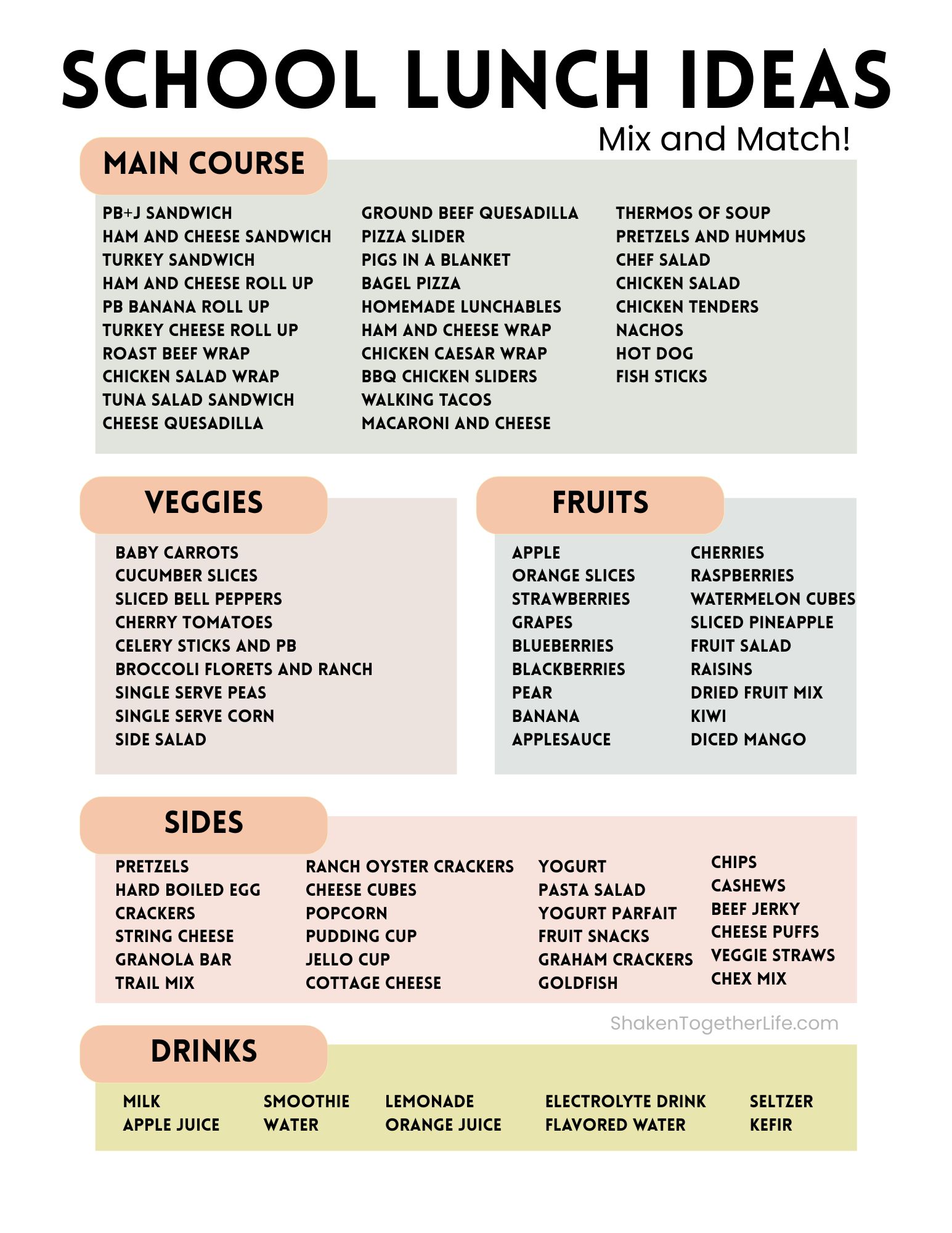 90+ Easy Mix and Match School Lunch Ideas - Shaken Together